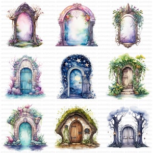 Watercolor Fantasy Doors Clipart Images Bundle, Magical Door Clipart ...