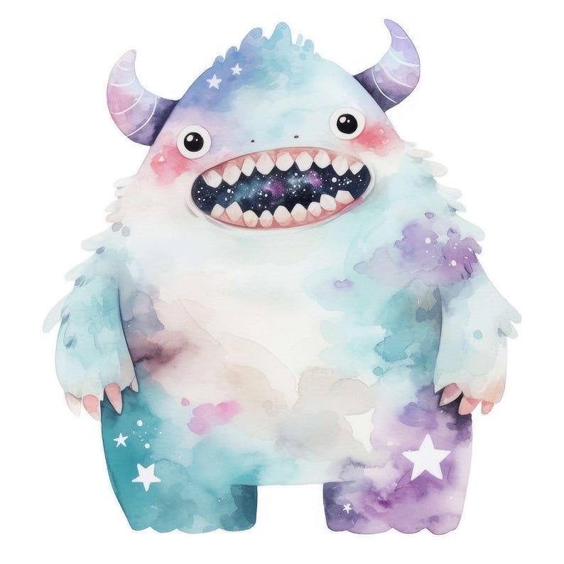 24 Nursery Monster Clipart Set, Printable Watercolor Cute Monster ...