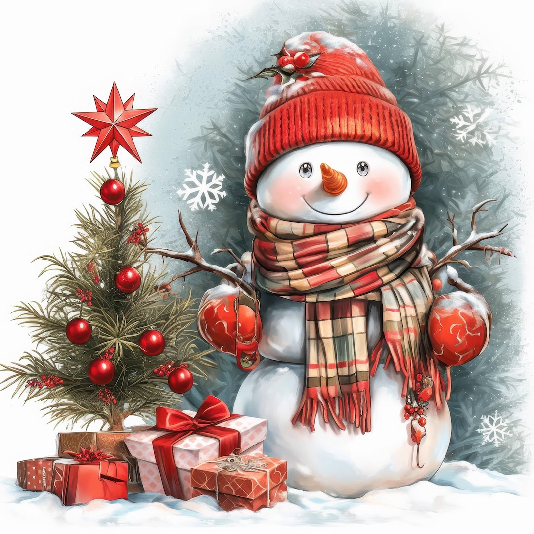 20 Christmas Tree and Snowman Clipart Bundle, Printable Watercolor ...