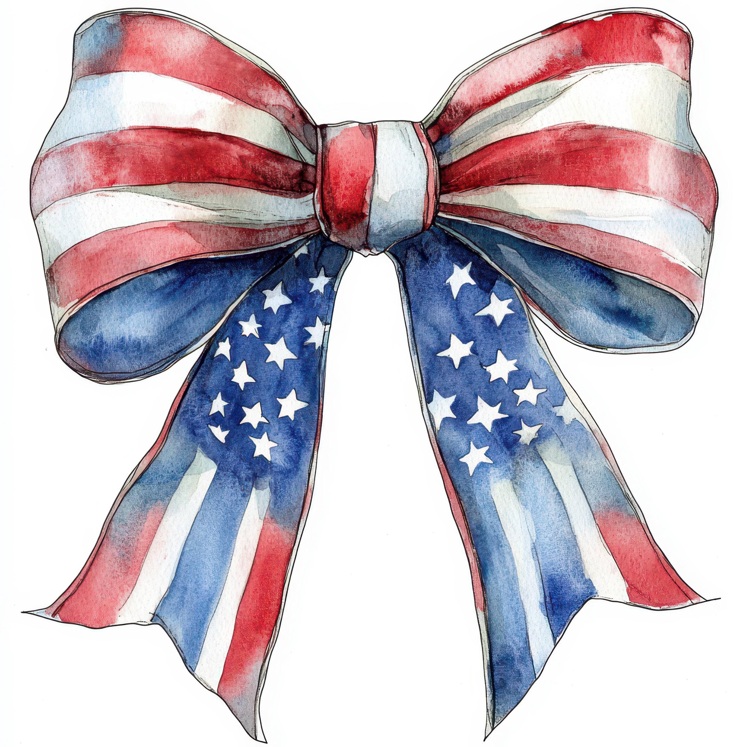 21 Patriotic Ribbons Clipart Bundle, Printable Watercolor 4th July Bow ...