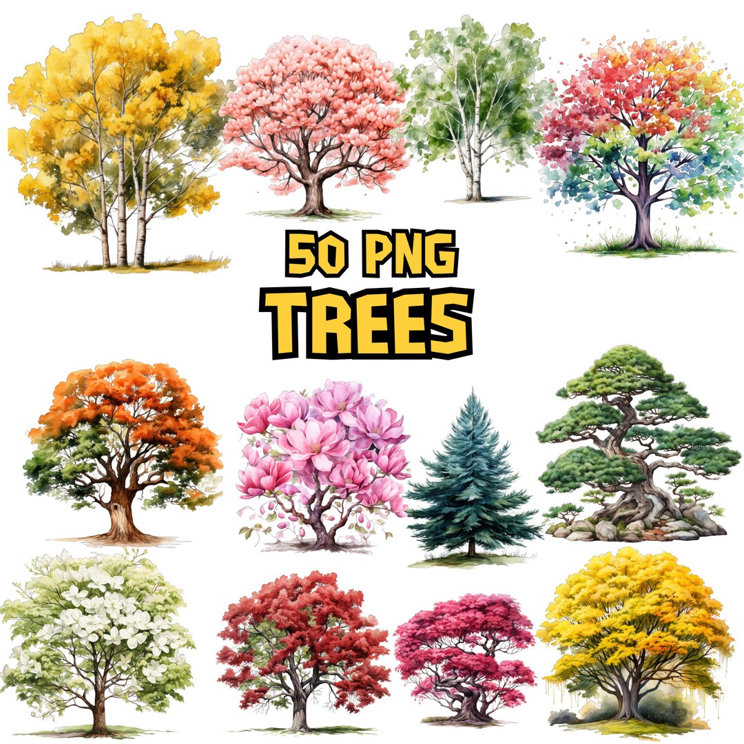 Watercolor Trees Clipart | Painted Colorful Tree Clipart | Tree, Leaves ...