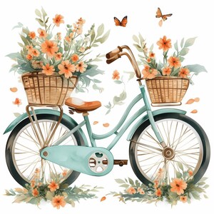 17 Bicycle With Flowers Clipart Bundle, Printable Watercolor Clipart ...