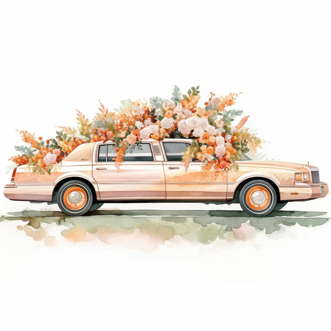10 Wedding Limousine Clipart Bundle, Elegant Wedding Illustration ...