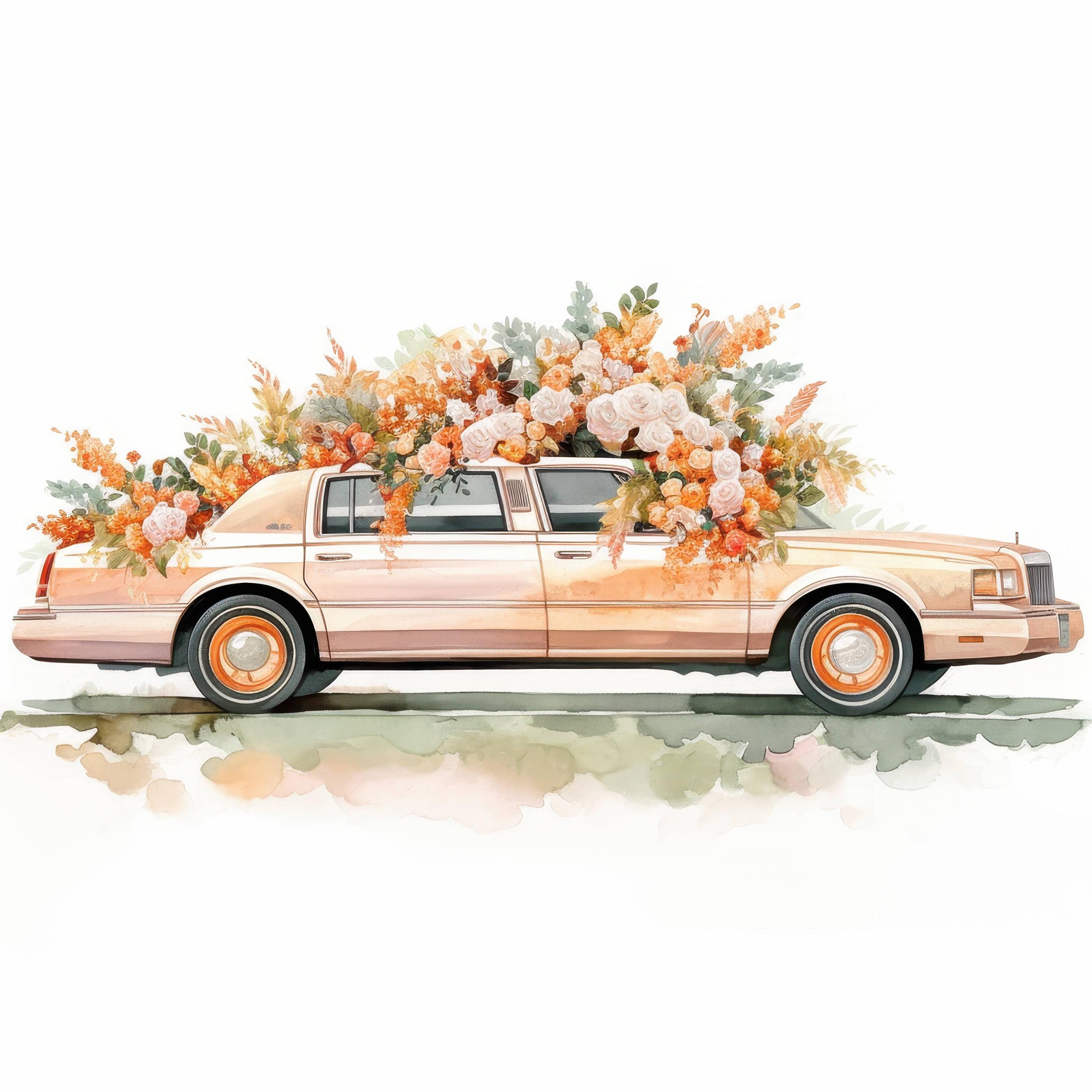 10 Wedding Limousine Clipart Bundle, Elegant Wedding Illustration ...