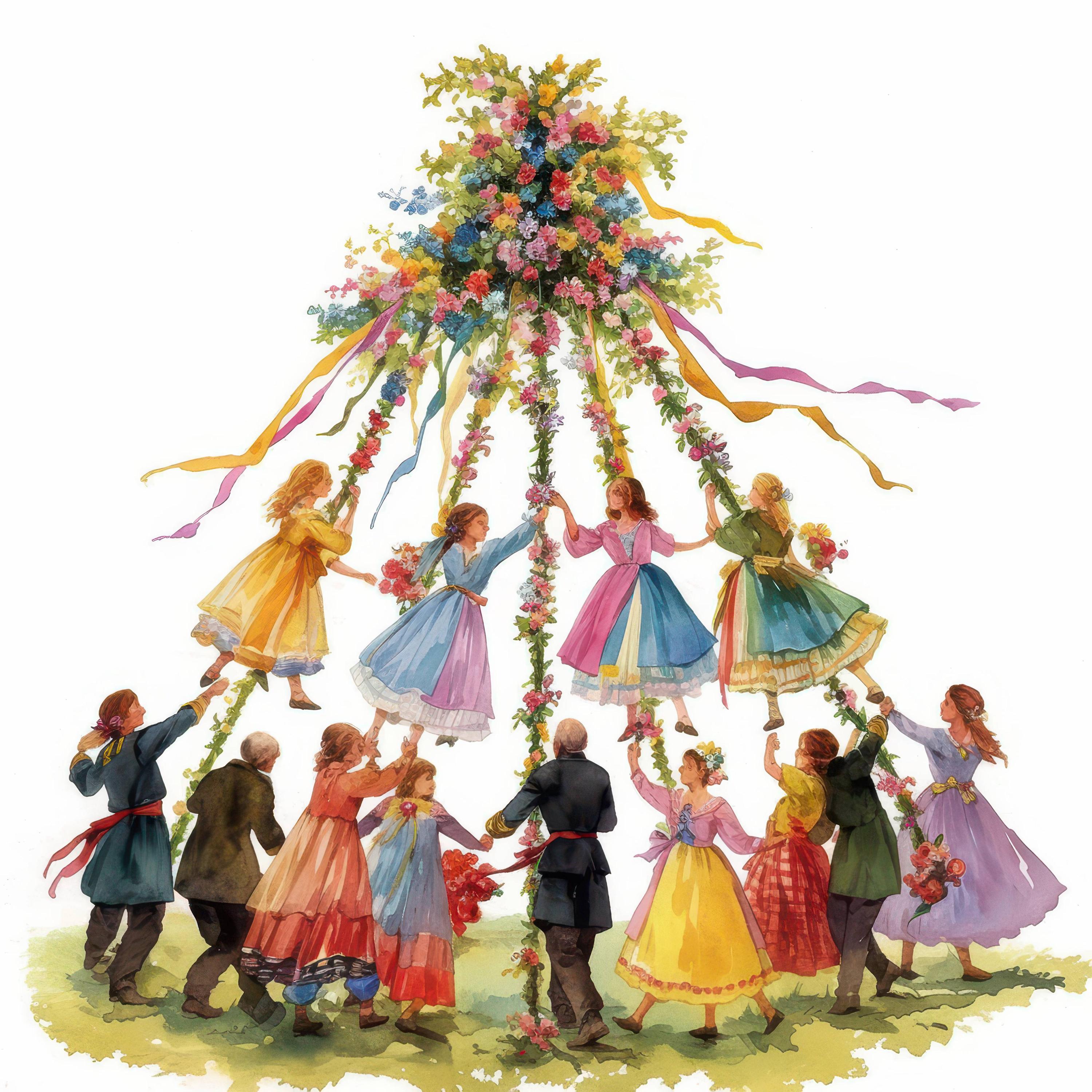 12 Maypole Ribbon Flower Clipart Set, Vibrant Illustration, Printable ...