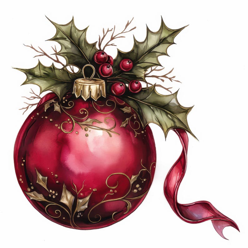 18 Christmas Bauble Clipart Bundle, Red Bauble Print Illustration ...