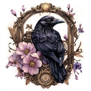 12 Vintage Raven Frame Clipart Bundle, Dark Crow Clipart, Card Making ...