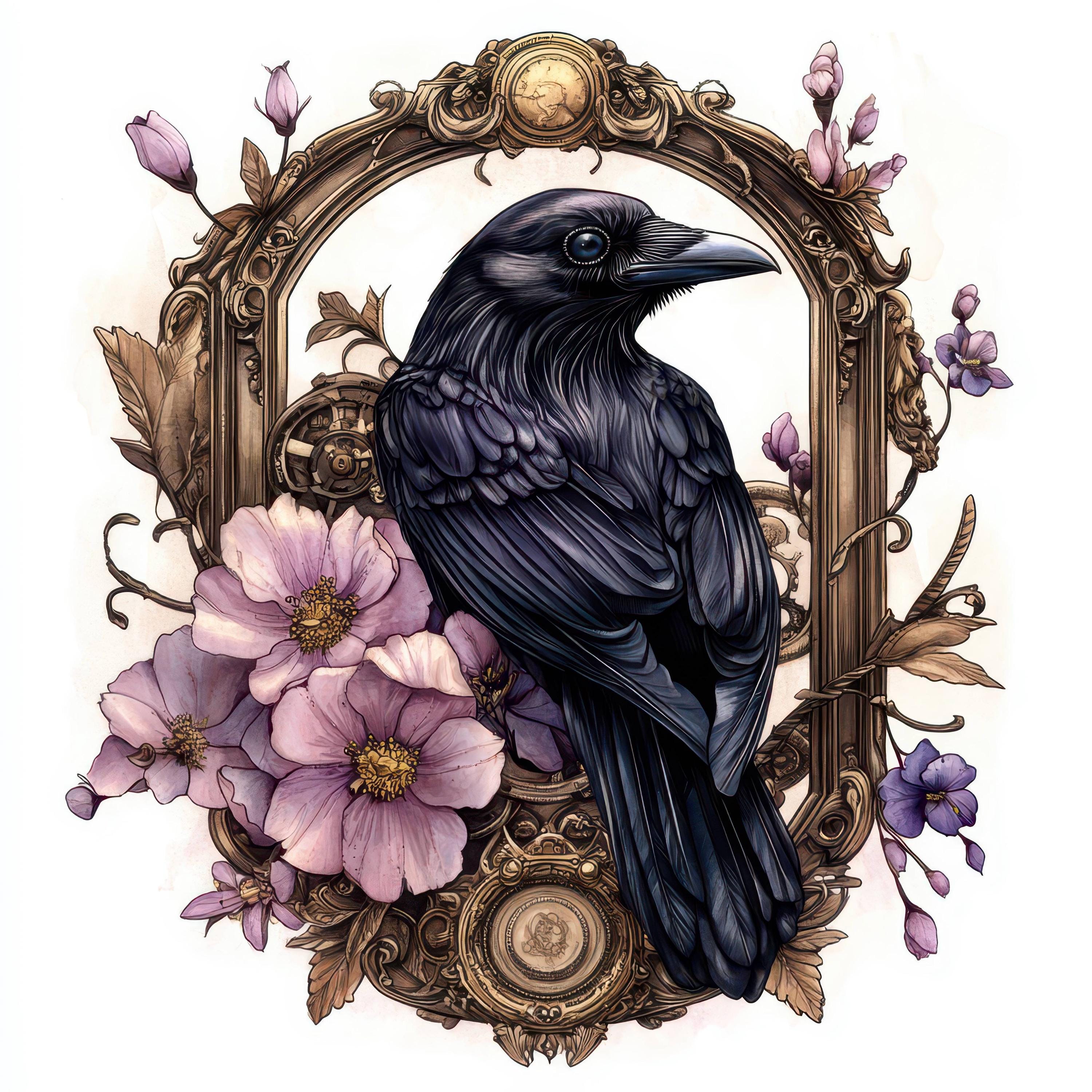 12 Vintage Raven Frame Clipart Bundle, Dark Crow Clipart, Card Making ...