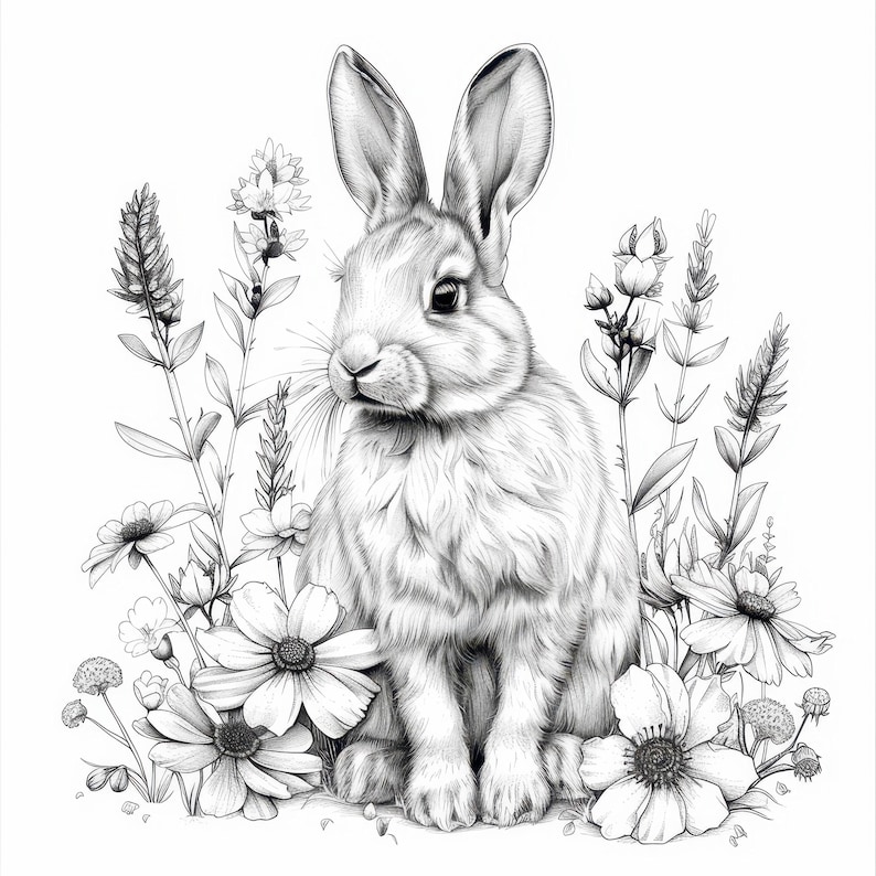 15 Bunny Black Ink Clipart Bundle, Line Art Clipart Illustrations ...