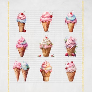 Watercolor Ice Cream Cones Clipart Bundle, Summer Treats Clipart Set ...