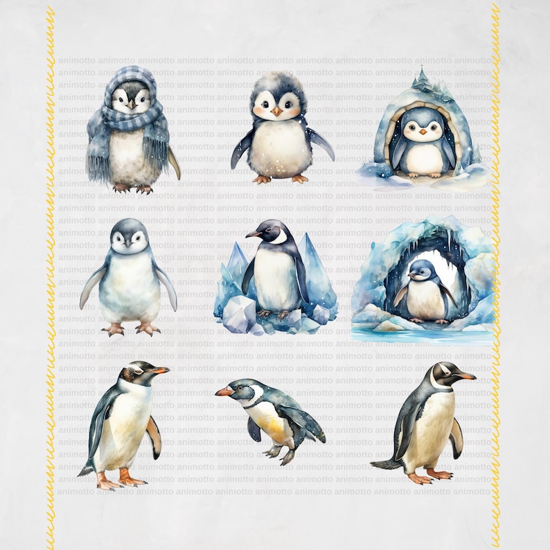 Watercolor Penguins Clipart Bundle, Adorable Penguin Images, Cute ...