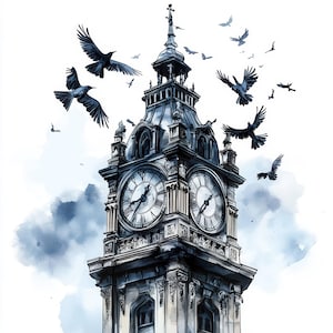22 Gothic Clock Tower Clipart Bundle, Dark Tower Clipart, Card Making ...