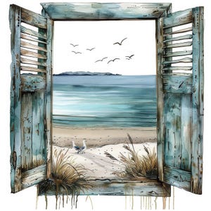 18 Open Window to Ocean View Clipart, Window to Sea Clipart, Printable ...
