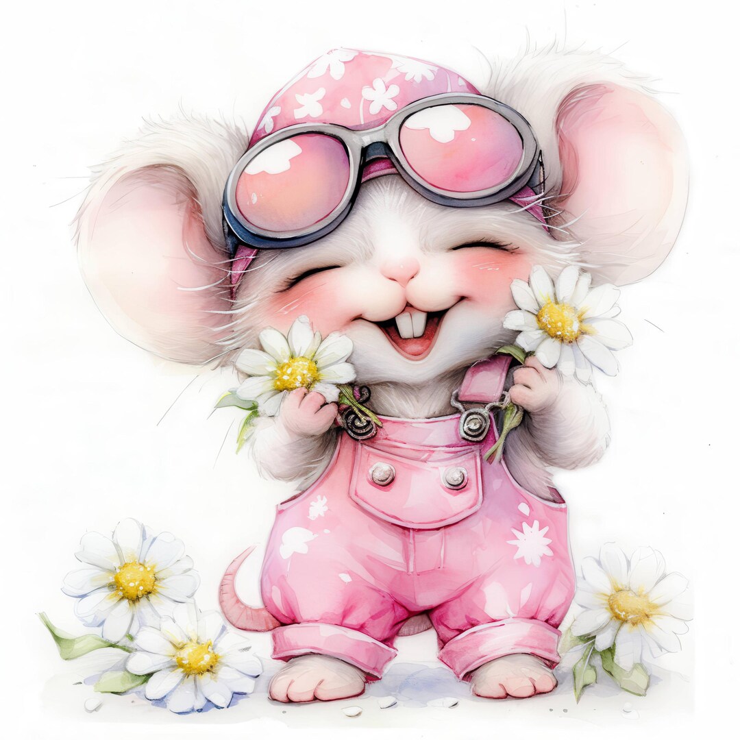 16 Cute Mouse With Flowers Clipart Illustration Bundle, Printable ...