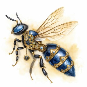 14 Blue Steampunk Bees Clipart Bundle, Printable Watercolor Robotic Bee ...