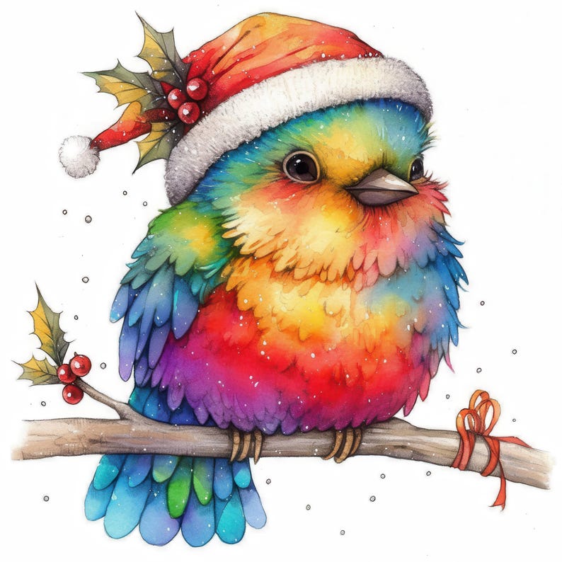 11 Bird With Santa Hat Clipart Bundle, Christmas Images Prints ...
