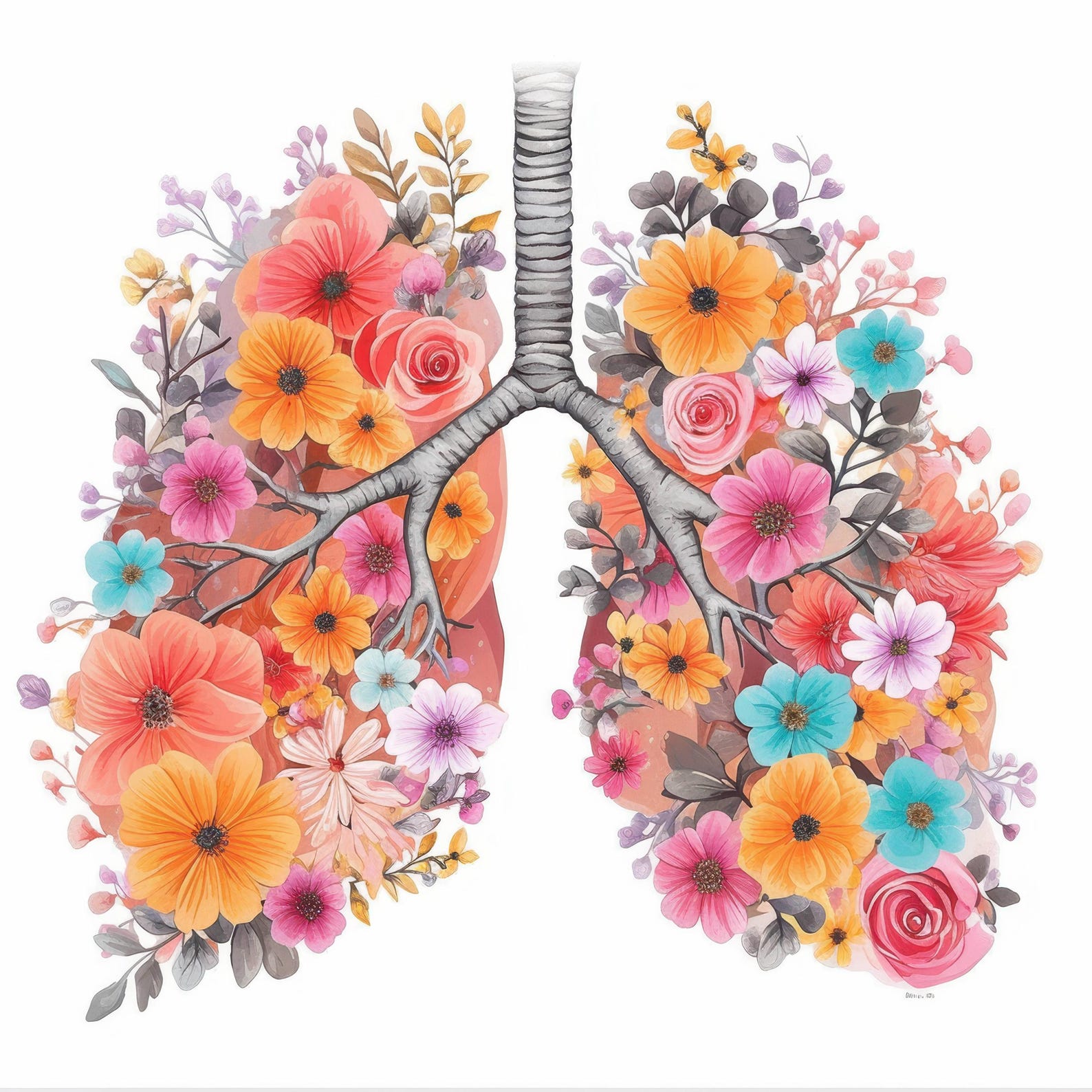 10 Spring Lungs Clipart Bundle, Floral Human Lung Illustrations ...