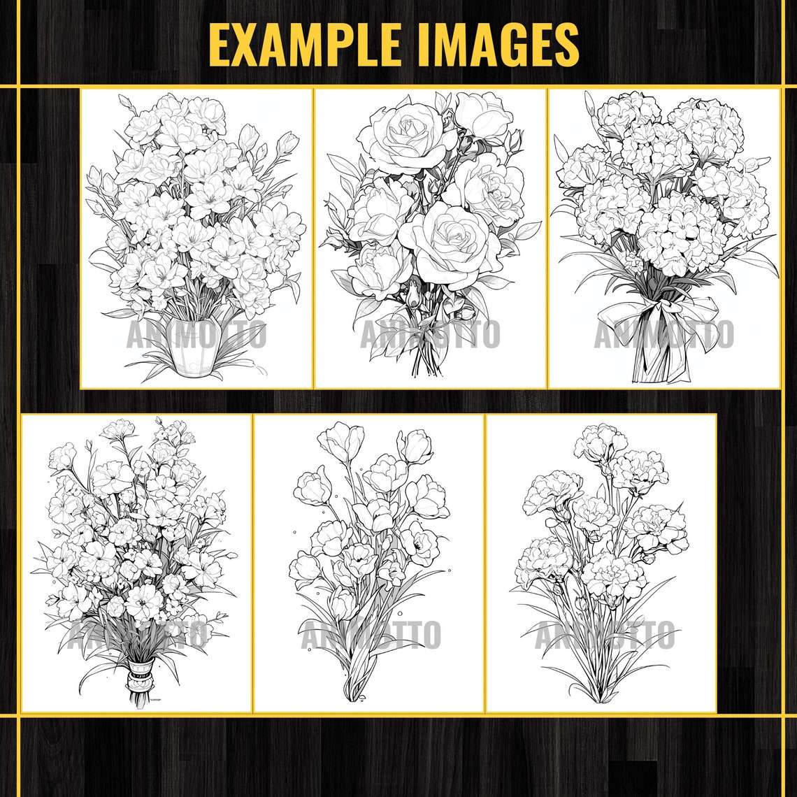 Flower Bouquets 100 Coloring Page Book, Adults Kids Instant Download ...