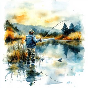 10 Man Fishing Clipart Bundle Set 3, Fisherman Illustration, Printable ...