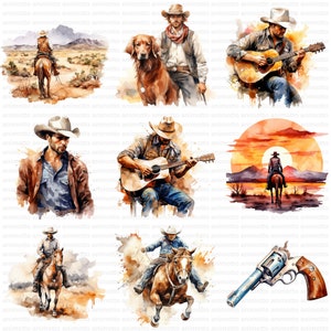 Watercolor Cowboys Clipart Bundle | Western PNG Images , Wild West ...