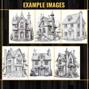 Stone Houses Coloring Page Book, Grayscale House Coloring, Printable ...