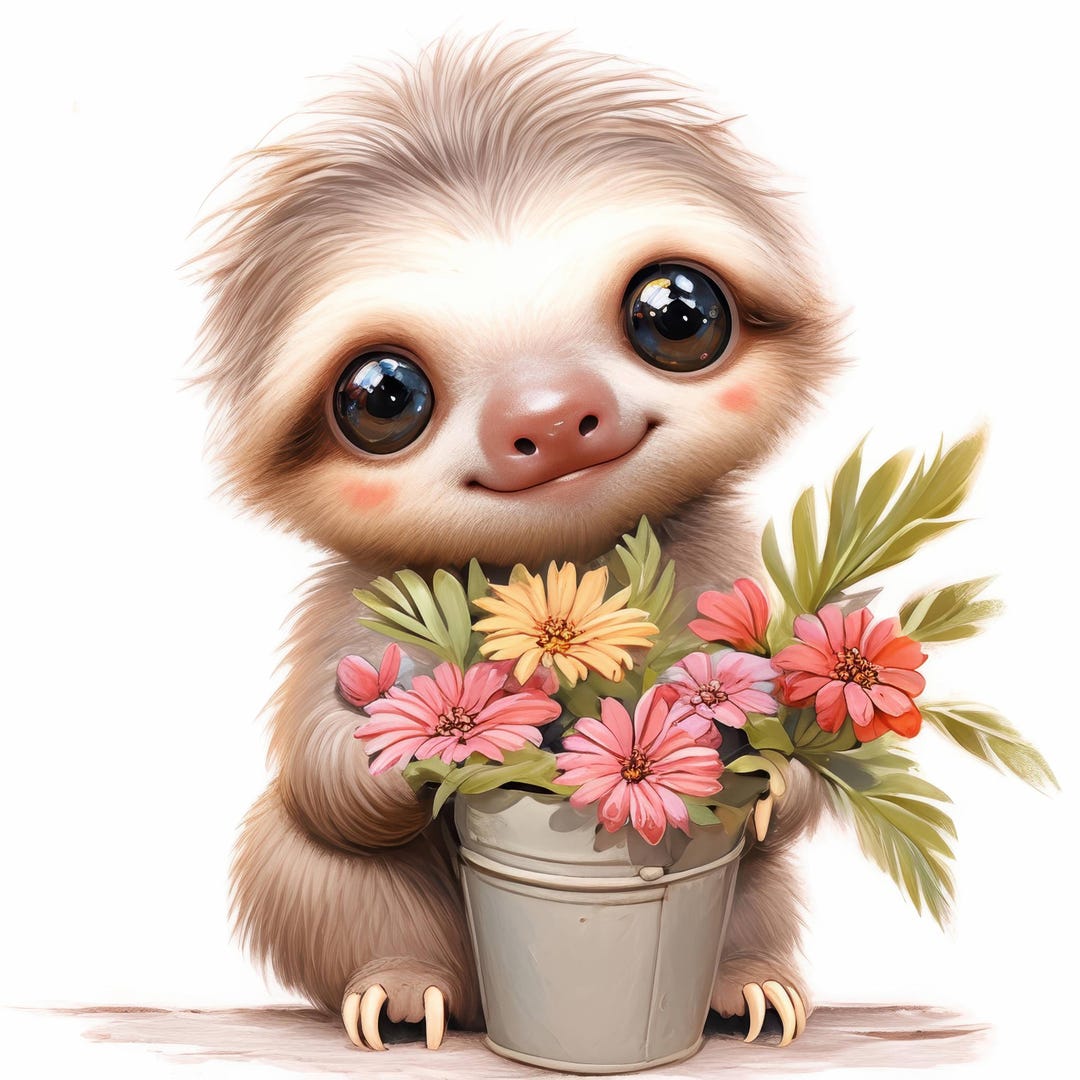 10 Funny Sloth Clipart Bundle, Cute Sloth Prints Illustrations ...