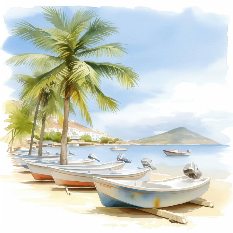 10 Beach Scenes Clipart Bundle, Printable Watercolor Summer Beach, Card ...