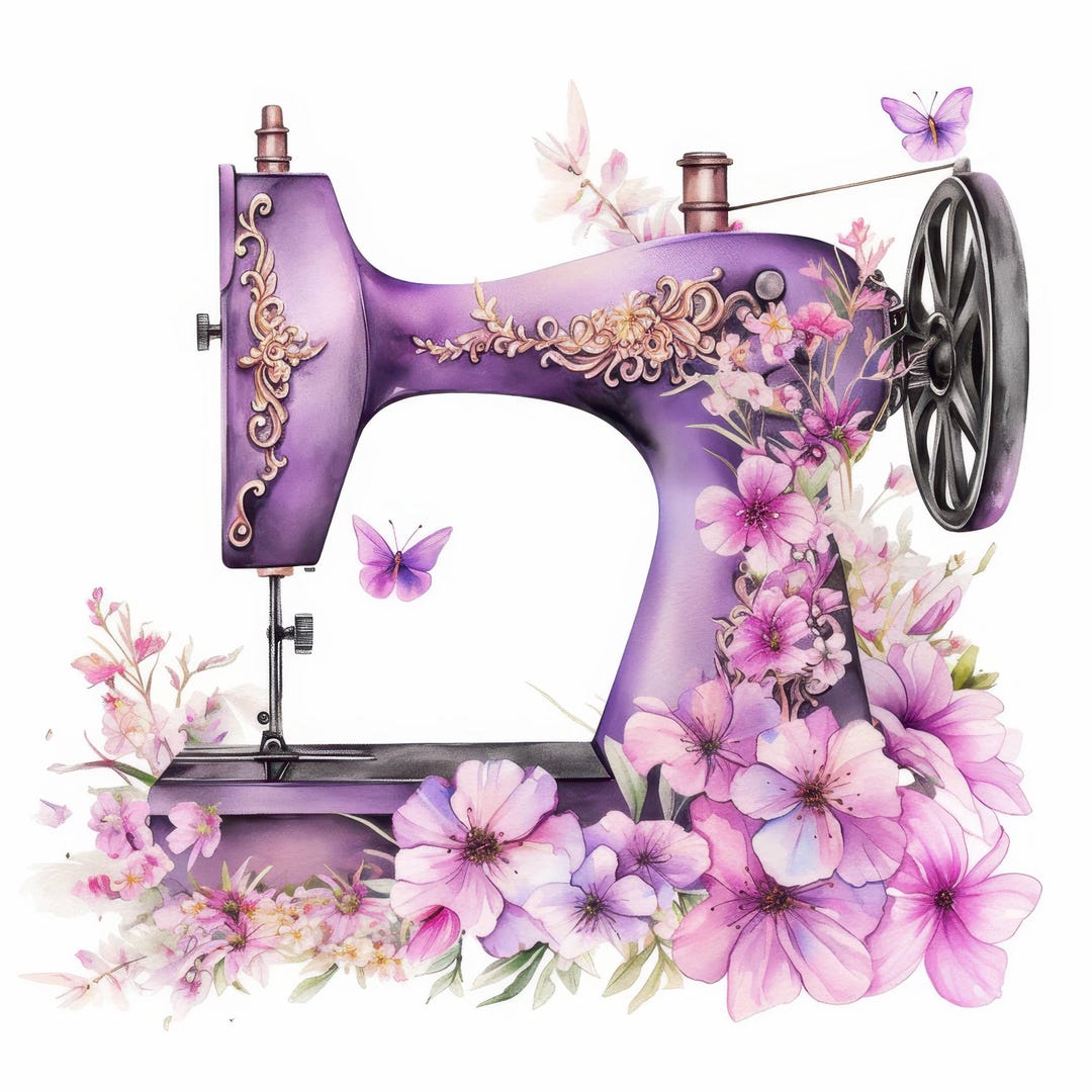 12 Vintage Sewing Machine Clipart Bundle, Floral Sewing Prints ...
