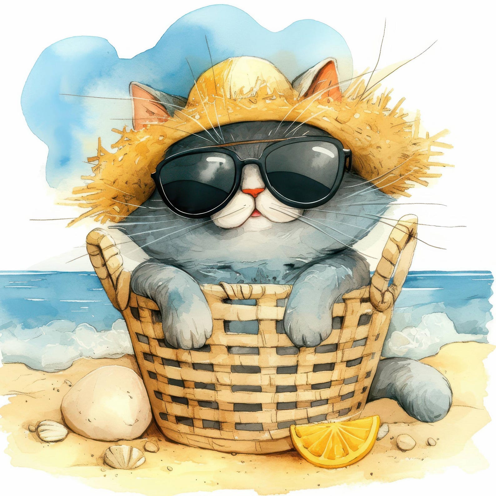 10 Summer Cats Clipart Bundle, Printable Watercolor Summer Kitten ...