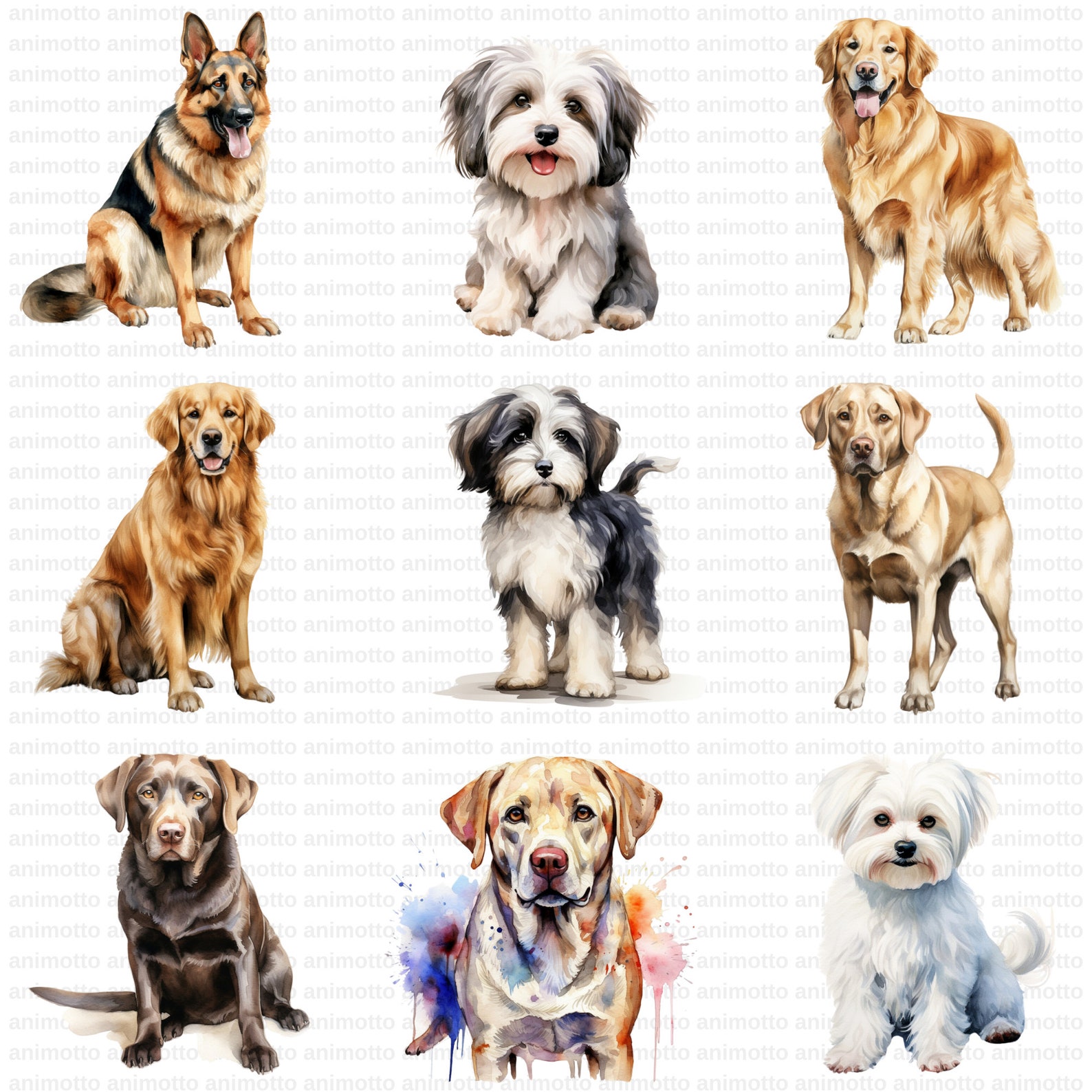 Watercolor Dog Breeds Clipart, Dog Clipart Set, Puppy PNG Graphics ...