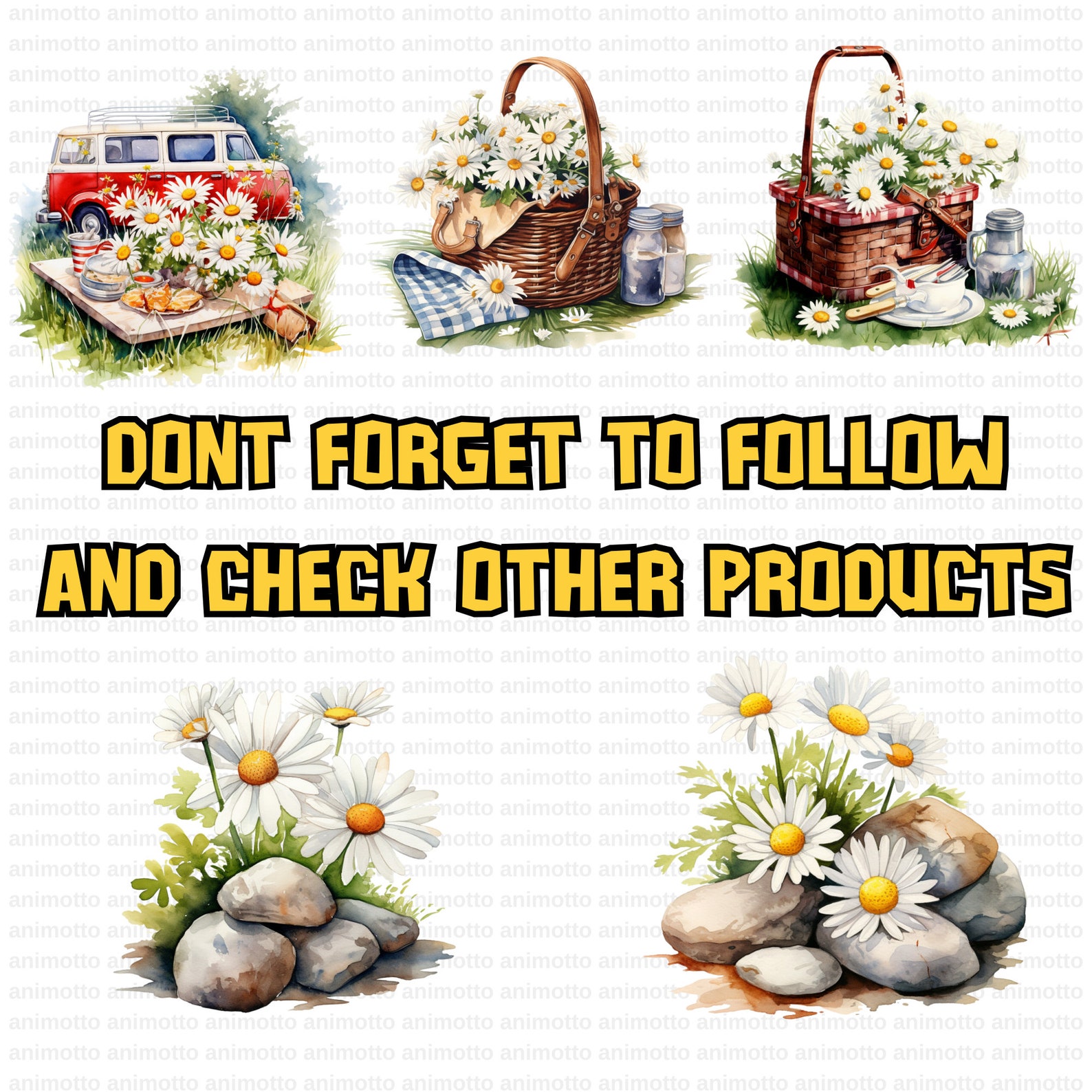 Watercolor Daisies Clipart Bundle, Spring Flower Clipart Set, Floral ...