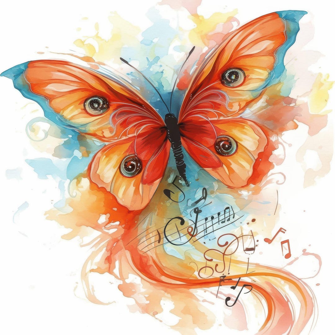12 Musical Butterflies Clipart Bundle, Musical Print Illustration ...