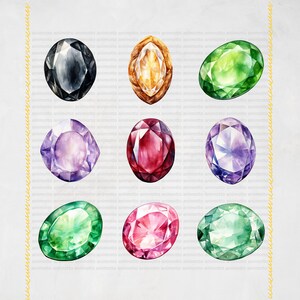 Watercolor Gems Clipart Bundle, Colorful Gemstone Clipart Set, Jewel ...