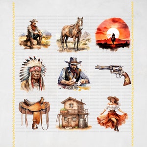 Watercolor Western Clipart Bundle, Wild West PNG Graphics, Cowboy Boots ...