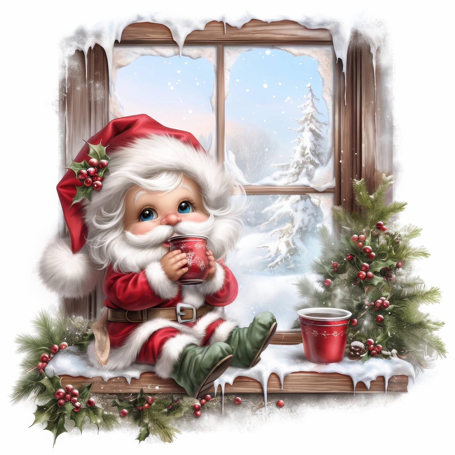 17 Cute Santa Scenes Clipart Bundle, Printable Watercolor Santa Lovers ...