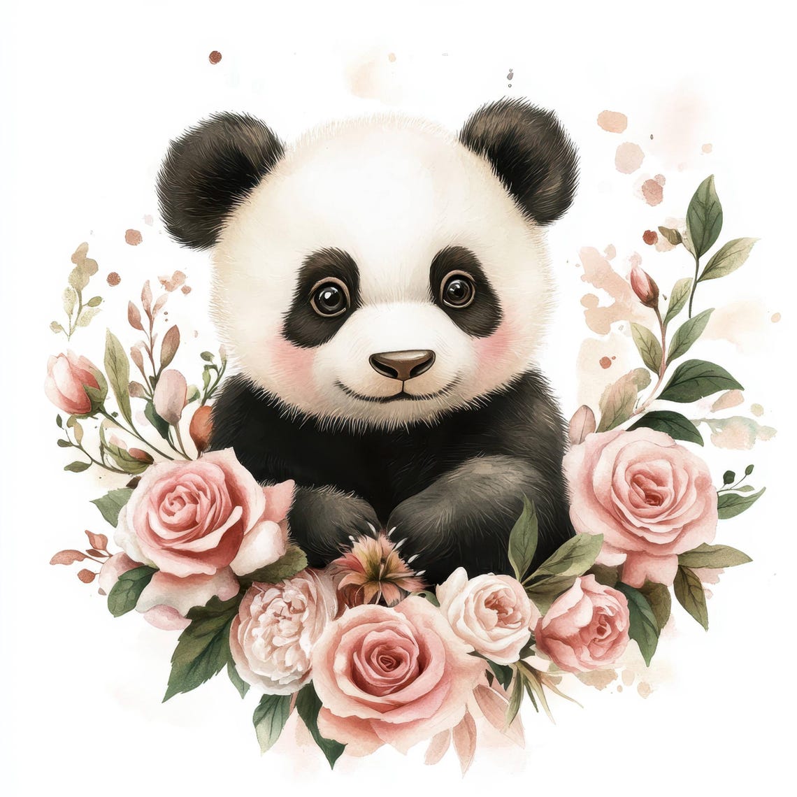 16 Panda With Roses Clipart Bundle, Printable Watercolor Illustrations ...