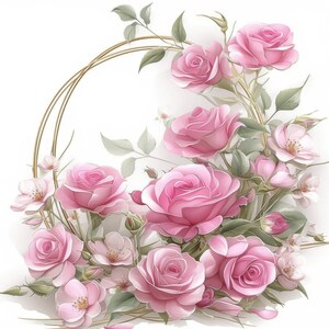 12 Abstract Pink Roses Clipart Bundle, Rose Flower Illustration ...