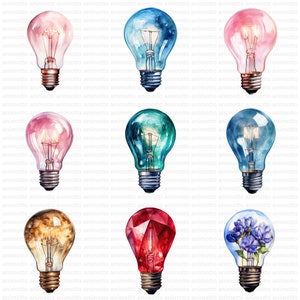 Watercolor Light Bulb Clipart | Colorful Light Bulb Illustrations ...
