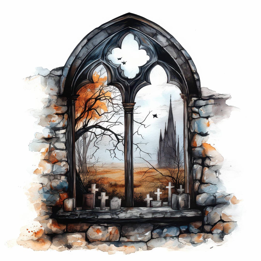 10 Haunted Windows Clipart Bundle, Halloween Illustration, Printable ...