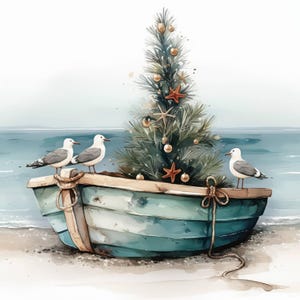 10 Nautical Christmas Clipart Bundle, Coastal Xmas Illustrations ...