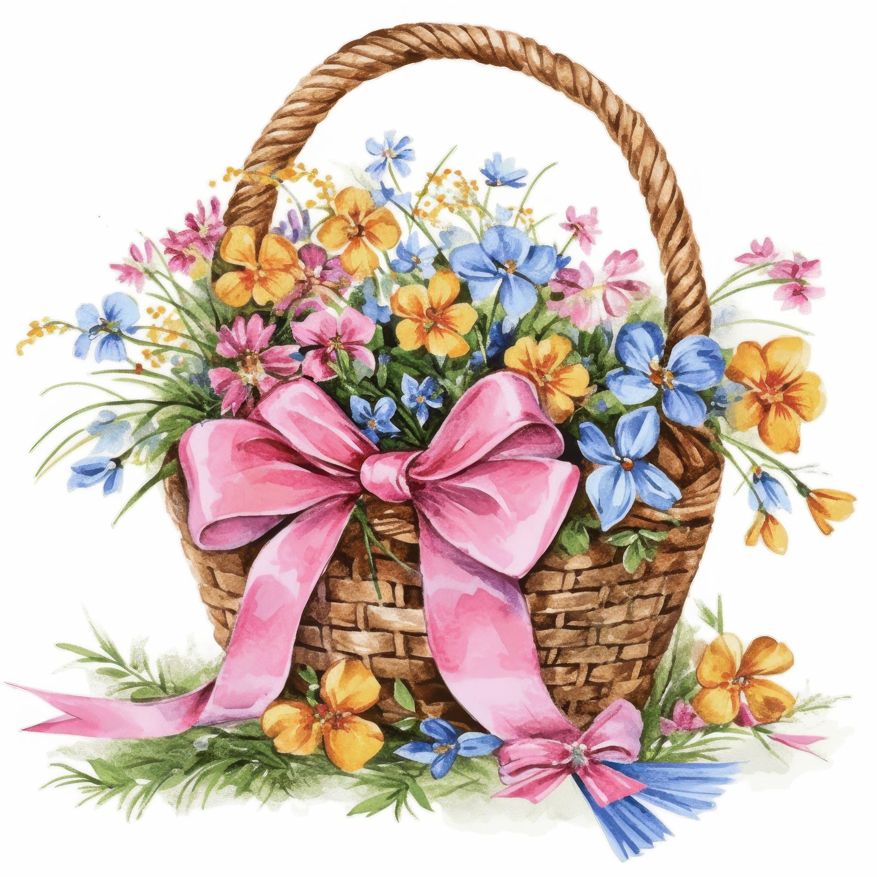 13 Spring Floral Basket Clipart Bundle, Wildflower Illustration ...