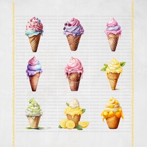 Watercolor Ice Cream Cones Clipart Bundle, Summer Treats Clipart Set ...