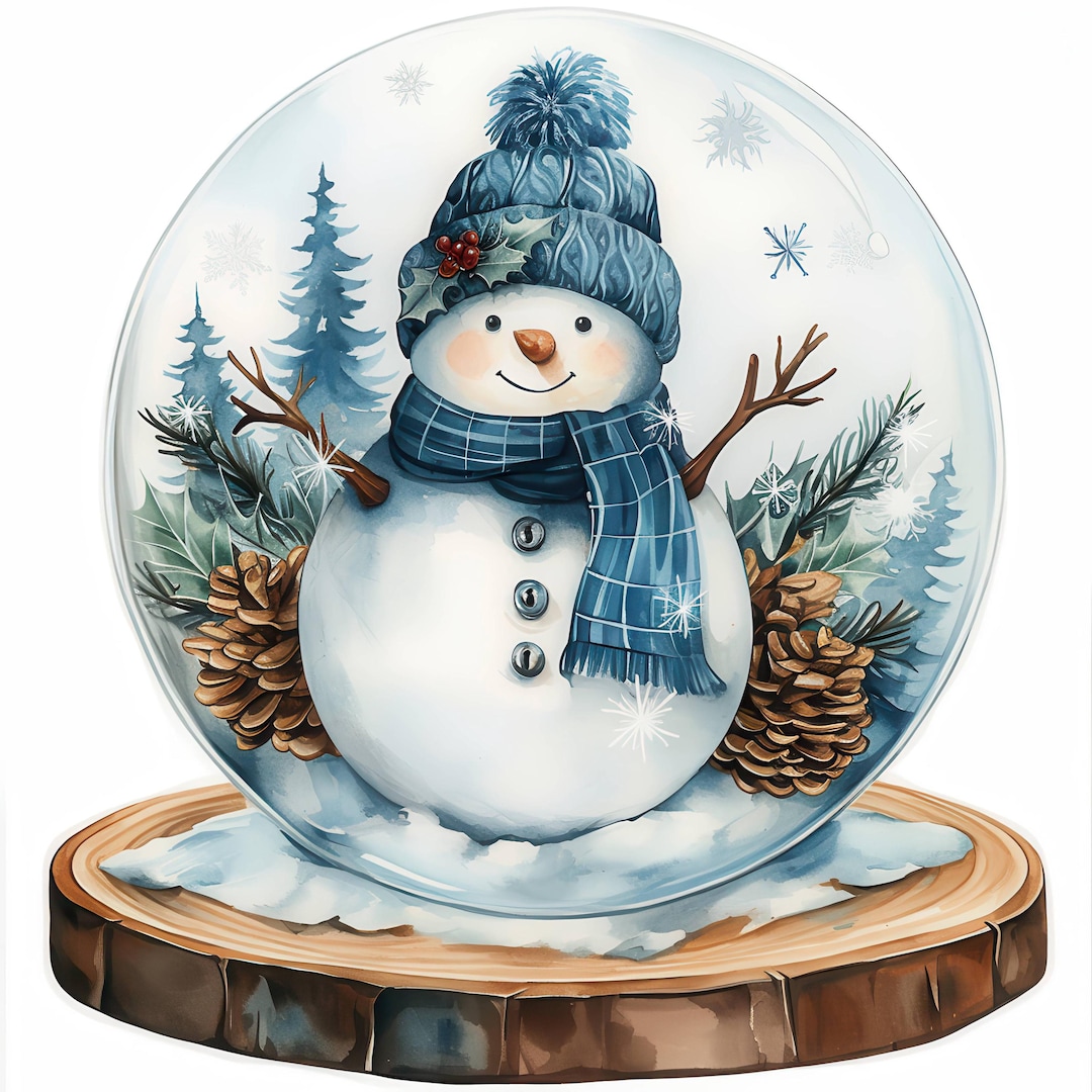 11 Snowman in Snowglobe Clipart Bundle Set 2, Printable Watercolor ...