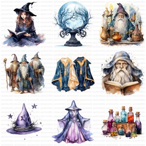 Watercolor Magic School Clipart Bundle, Magical Clip Art Set, Wizard ...