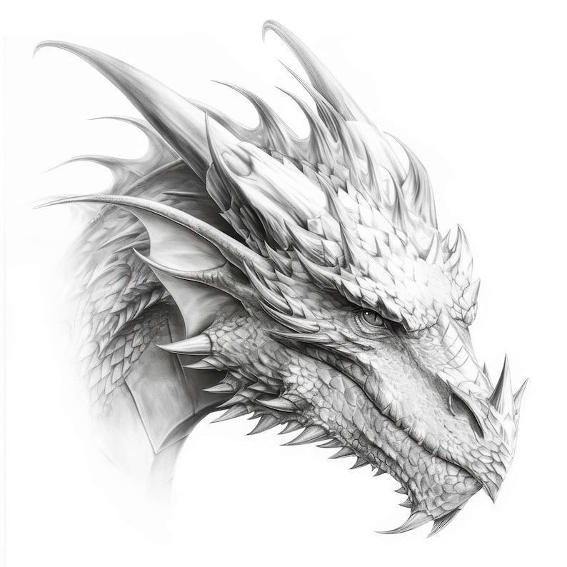 12 Dragon Profile Tattoo Clipart, Dragon Head Illustration, Printable ...