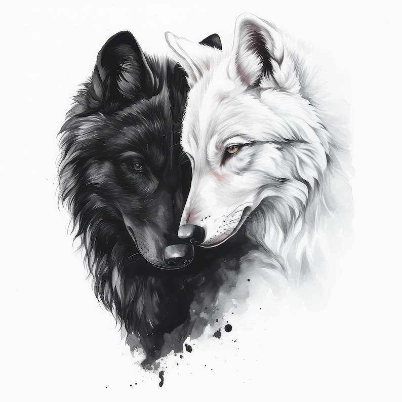 12 Wolf Duo Clipart Bundle, Black and White Wolves Illustration ...