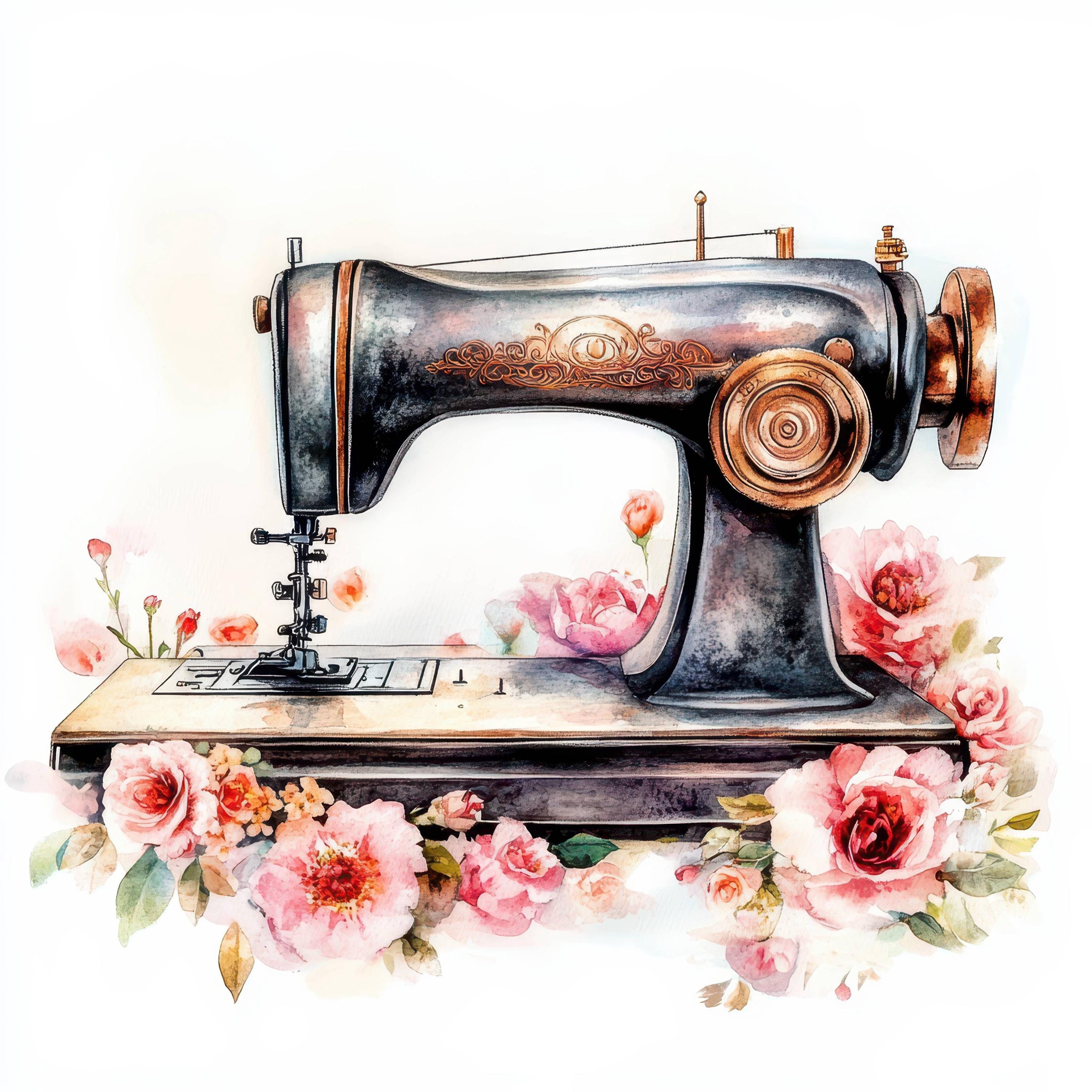 16 Sewing Machine and Flowers Clipart Bundle, Printable Watercolor ...