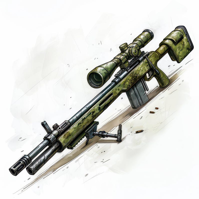 10 Sniper Rifle Clipart Bundle, Printable Watercolor Weapon Clipart ...