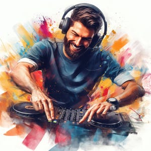 8 Jamming DJ Clipart Bundle, Printable Watercolor Disco Music Image ...