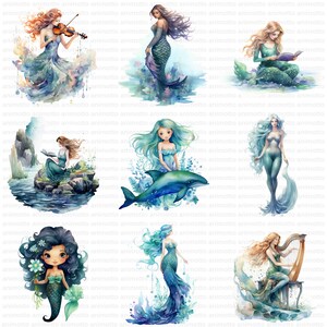 Watercolor Mermaids Clipart Bundle, Underwater Clipart Set, Magical Sea ...